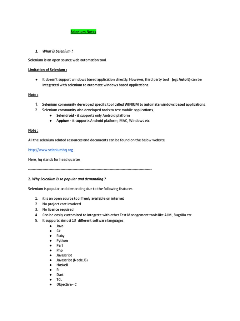 Selenium Notes - Part 1 | PDF | Selenium (Software) | Software Engineering Selenium Notes - Part 1 | PDF | Selenium (Software) | Software Engineering
