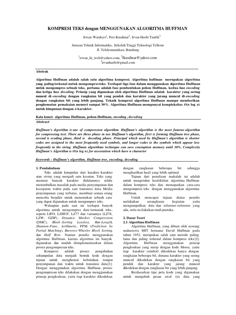 Kompresi Teks Dengan Menggunakan Algoritma Huffman | PDF | Metode & Bahan Ajar