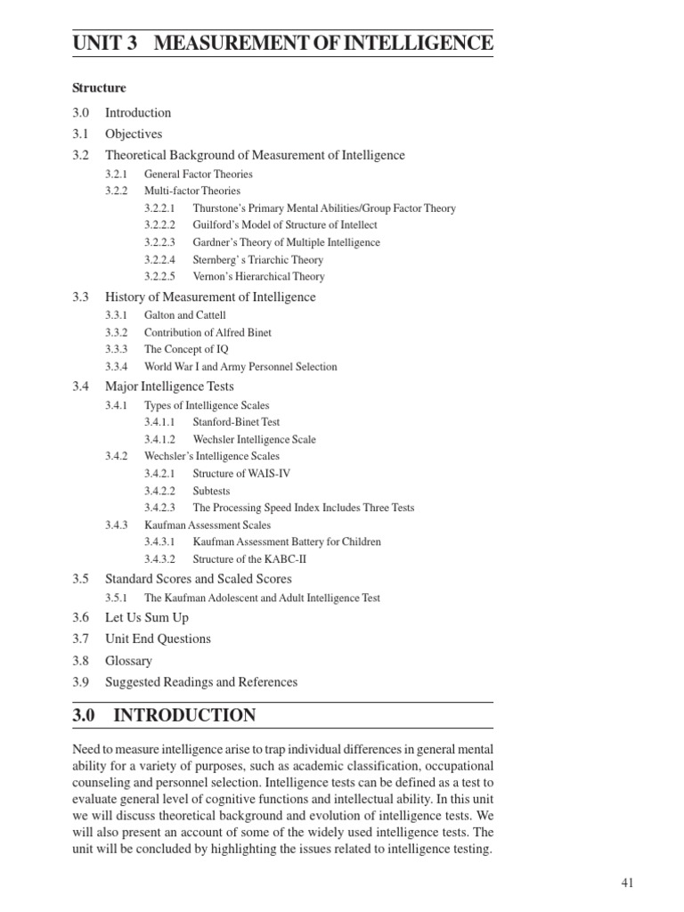 Unit 3 Measurement of Intelligence: Structure | PDF | Wechsler Adult ...