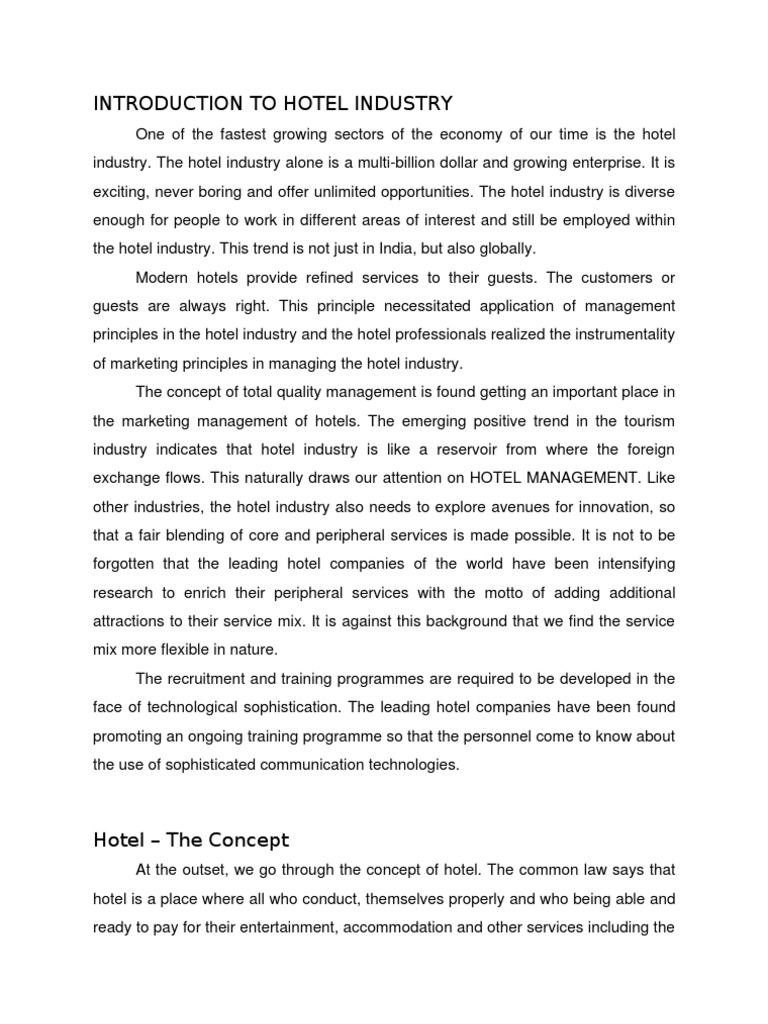Introduction To Hotel Industry | PDF | Motel | Hotel