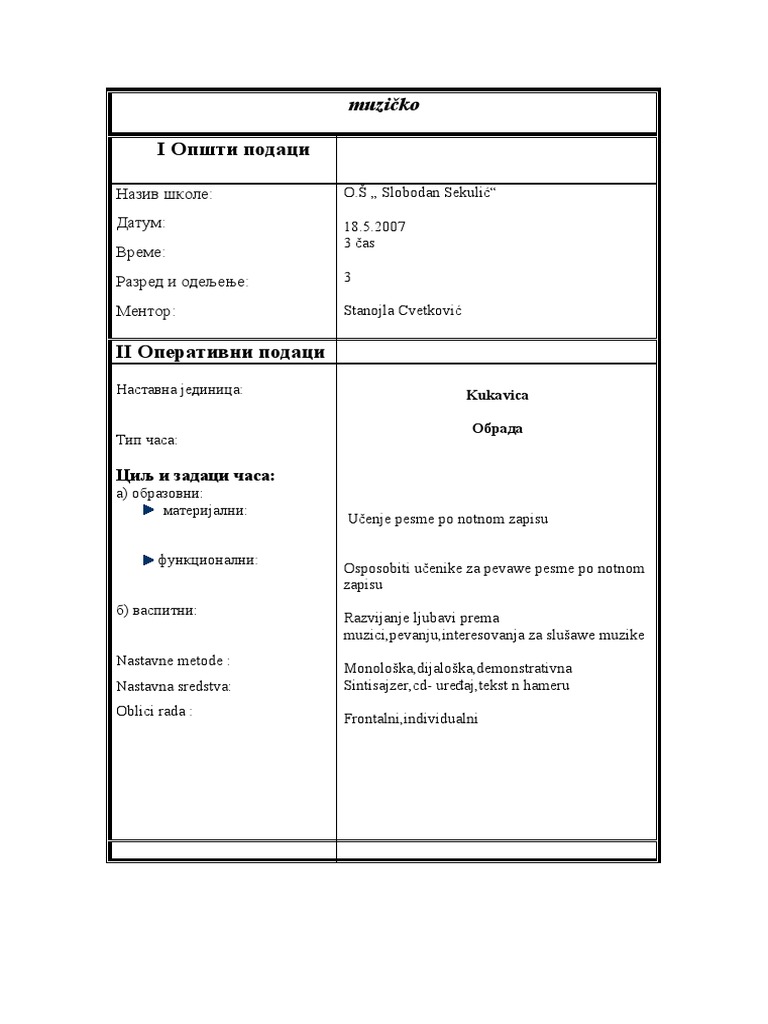 Priprema Iz Muzickog | PDF