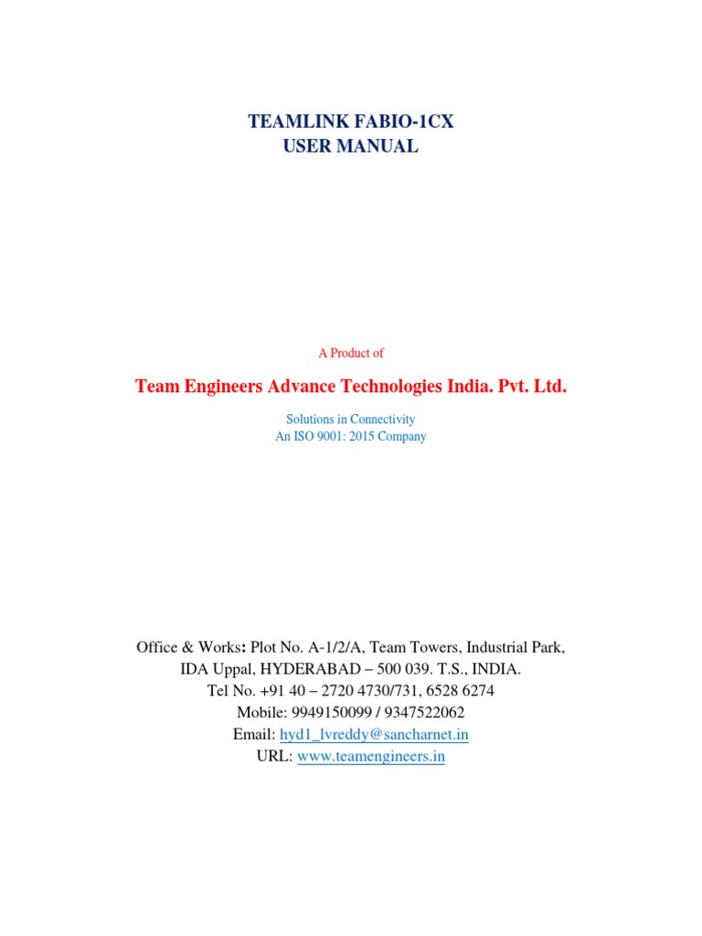 Teamlink Fabio-1cx Manual | PDF | Computer Network | Menu (Computing)