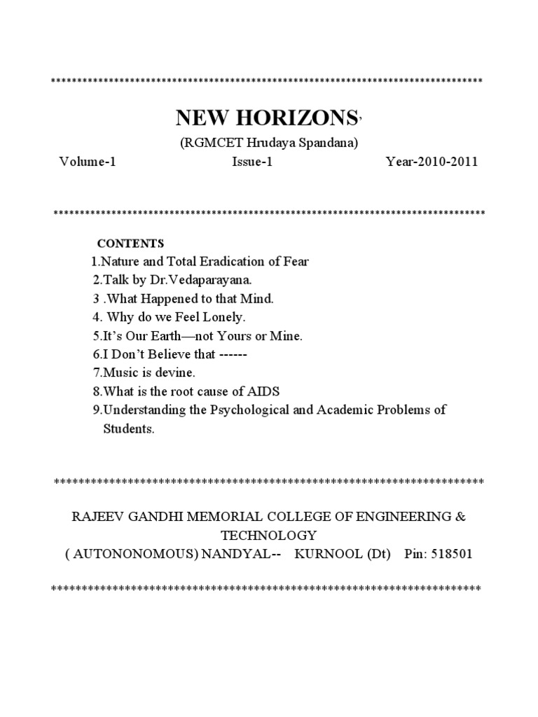 RGMCET New Horizons Volume 1 Insights | PDF | Agriculture | Singing