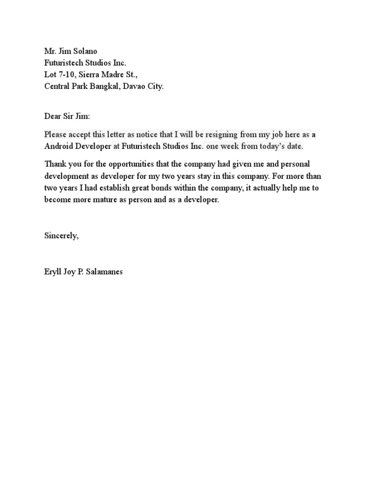 Resignation Letter | PDF
