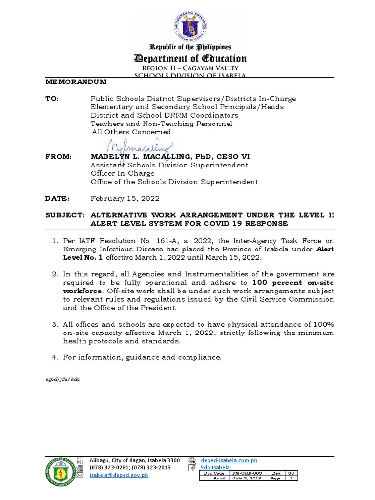 MEMORANDUM Alert Level 1 | PDF
