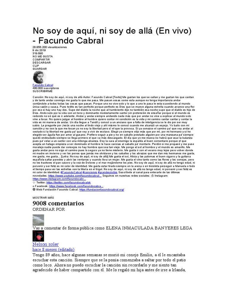 Facundo Cabral - No Soy de Aquí No Soy de Allá | Descargar gratis PDF | Amor