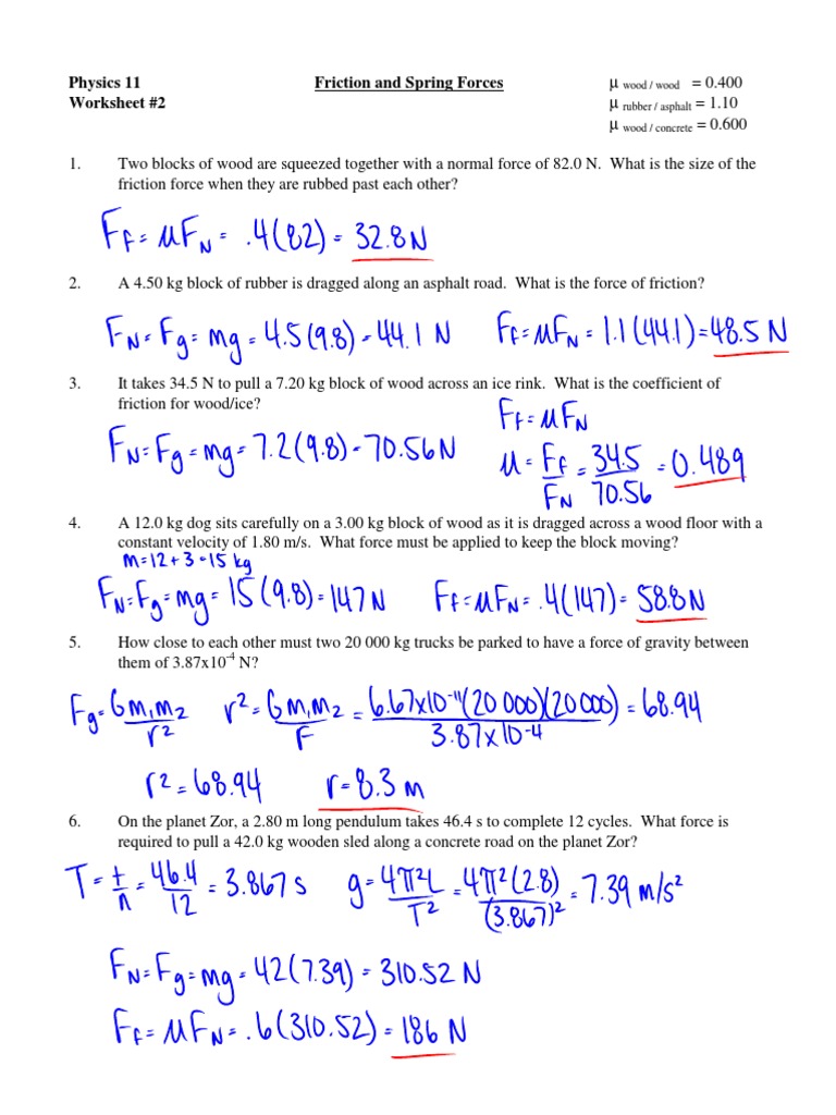 Friction and Spring Force Problems | PDF