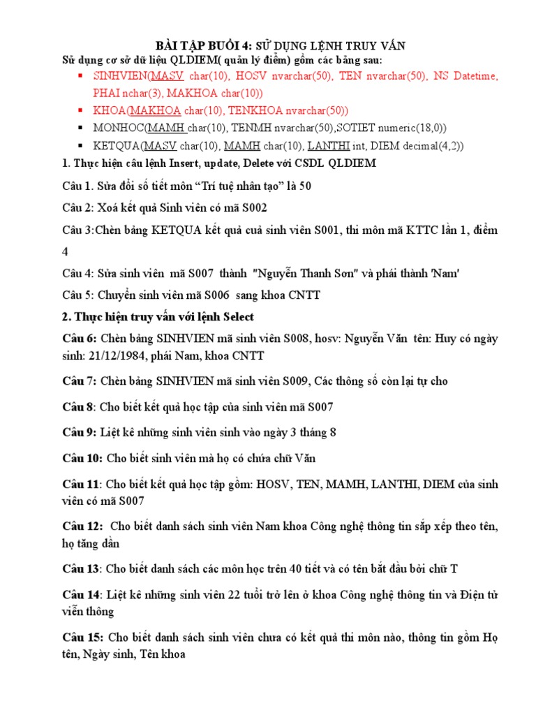 Bai Tap Buoi 4 - SQL - 2020 | PDF