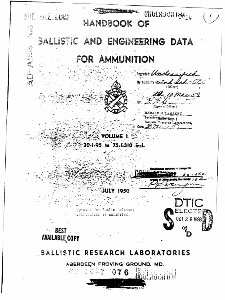 Handbook of Ballistic and Engineering Data For Ammunition, Vol 1 | PDF ...