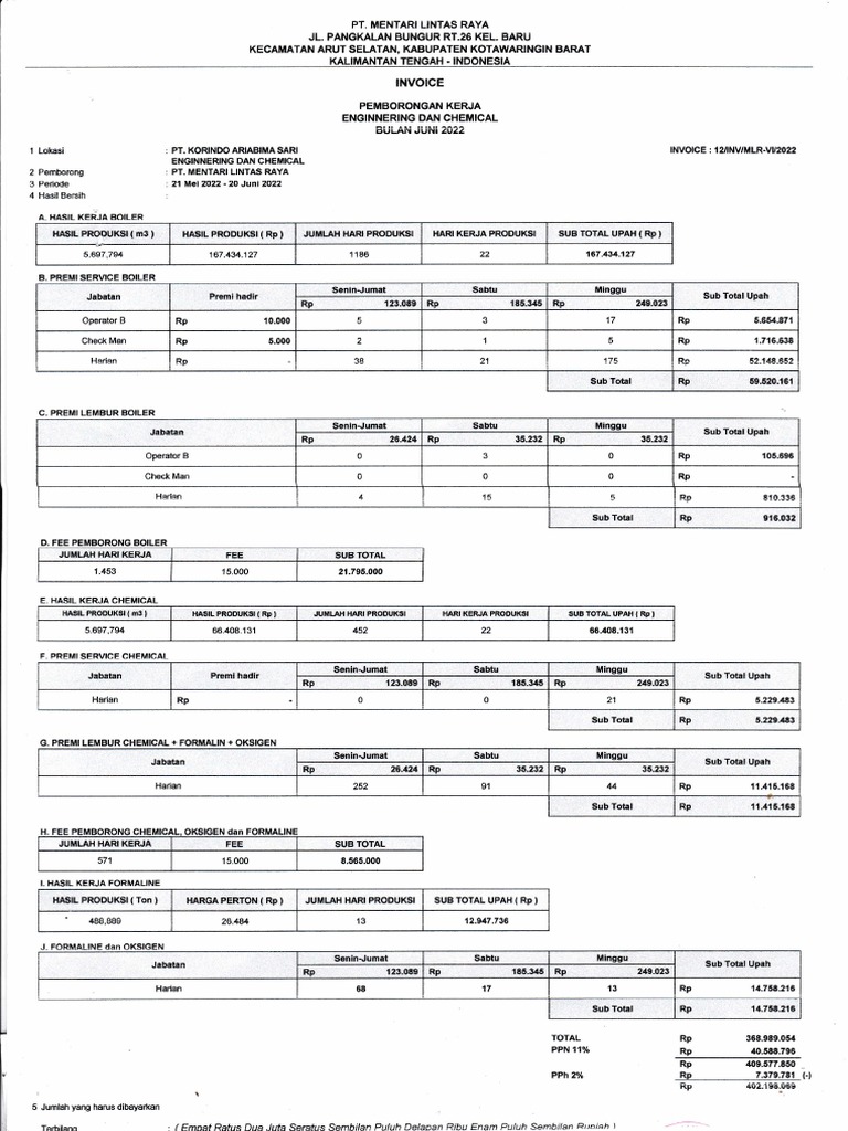 Invoice PT MLR Enginnering Dan Chemical | PDF