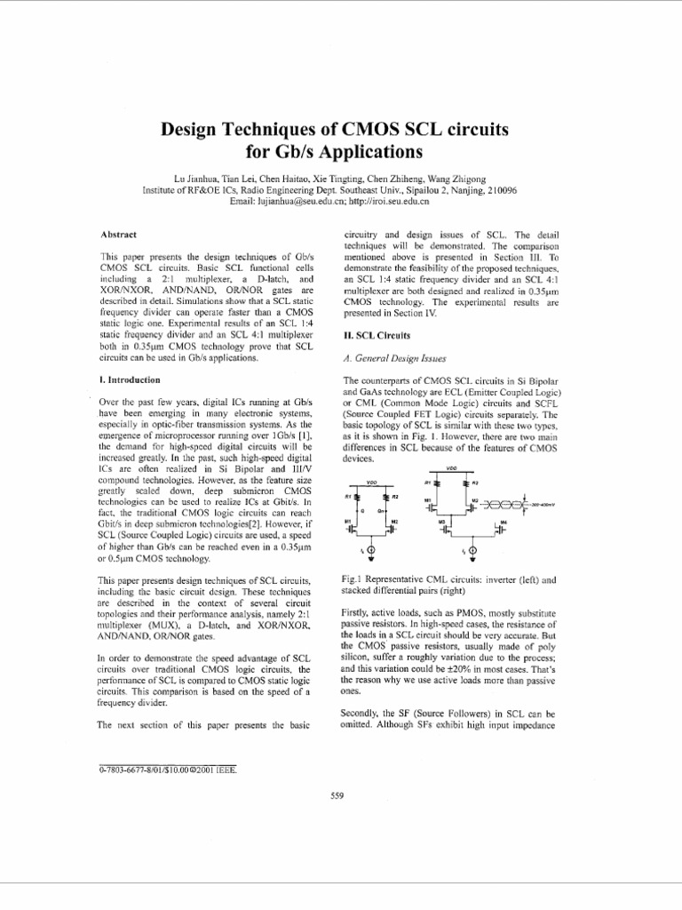 Design Techniques And Performance Analysis Of Cmos Scl Circuits For