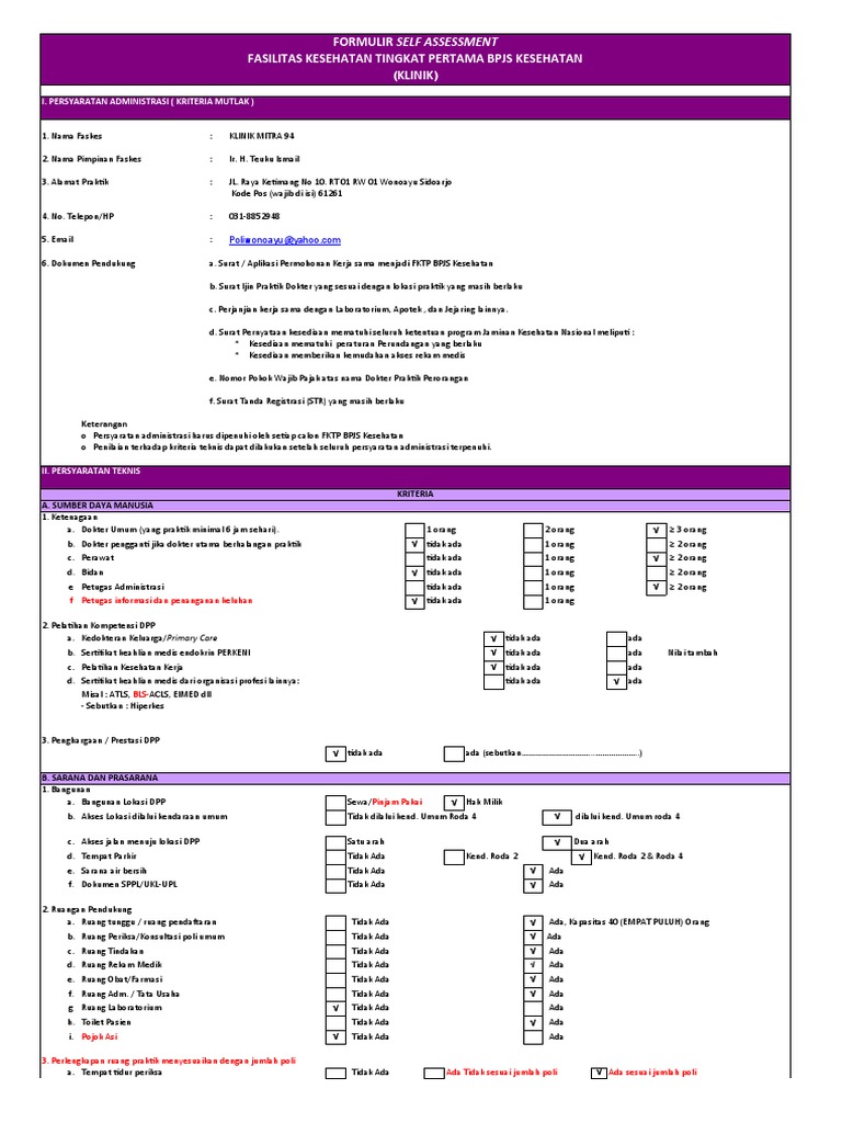 Formulir Self Assessment | PDF