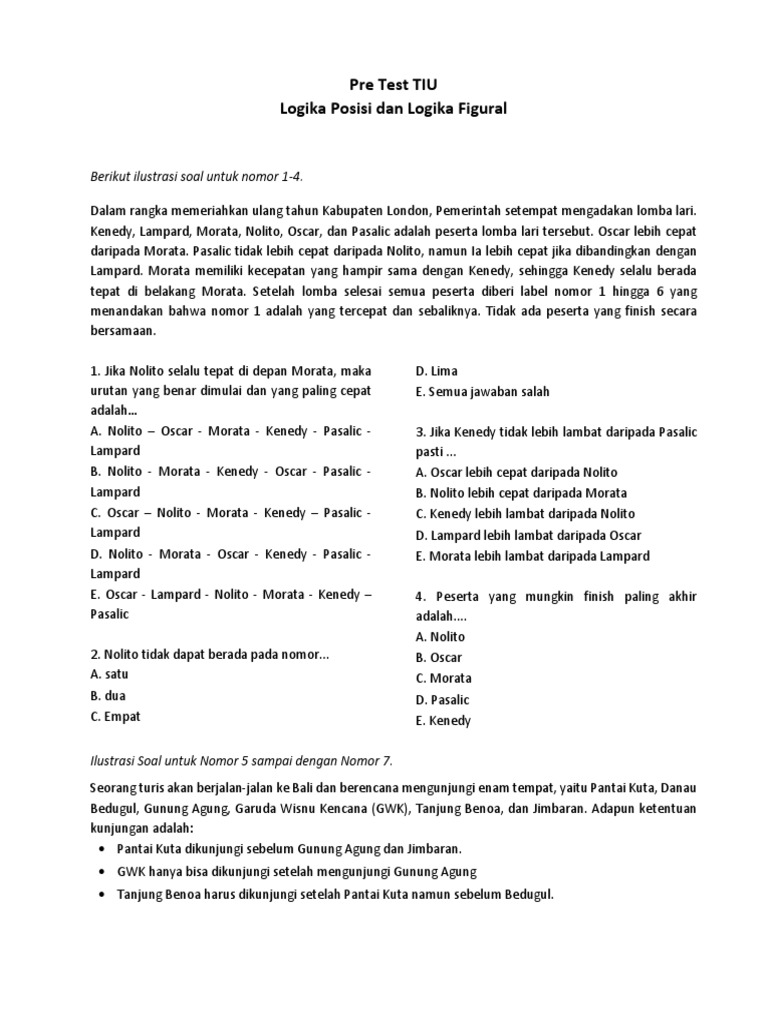 Logika Posisi Dan Logika Figural Pre Test | PDF