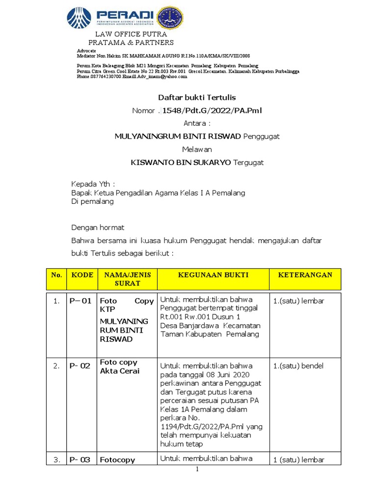 Daftar Bukti Tulis Atau Alat Bukti Harta Bersama | PDF