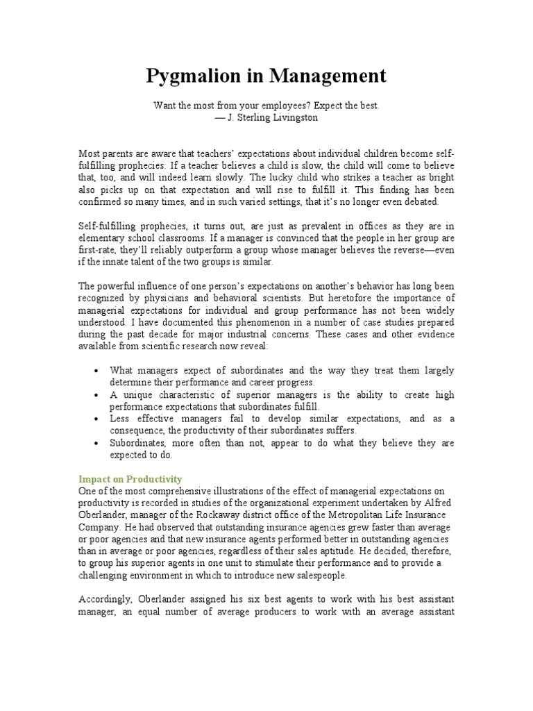 Pygmalion in Management | PDF | Motivation | Motivational