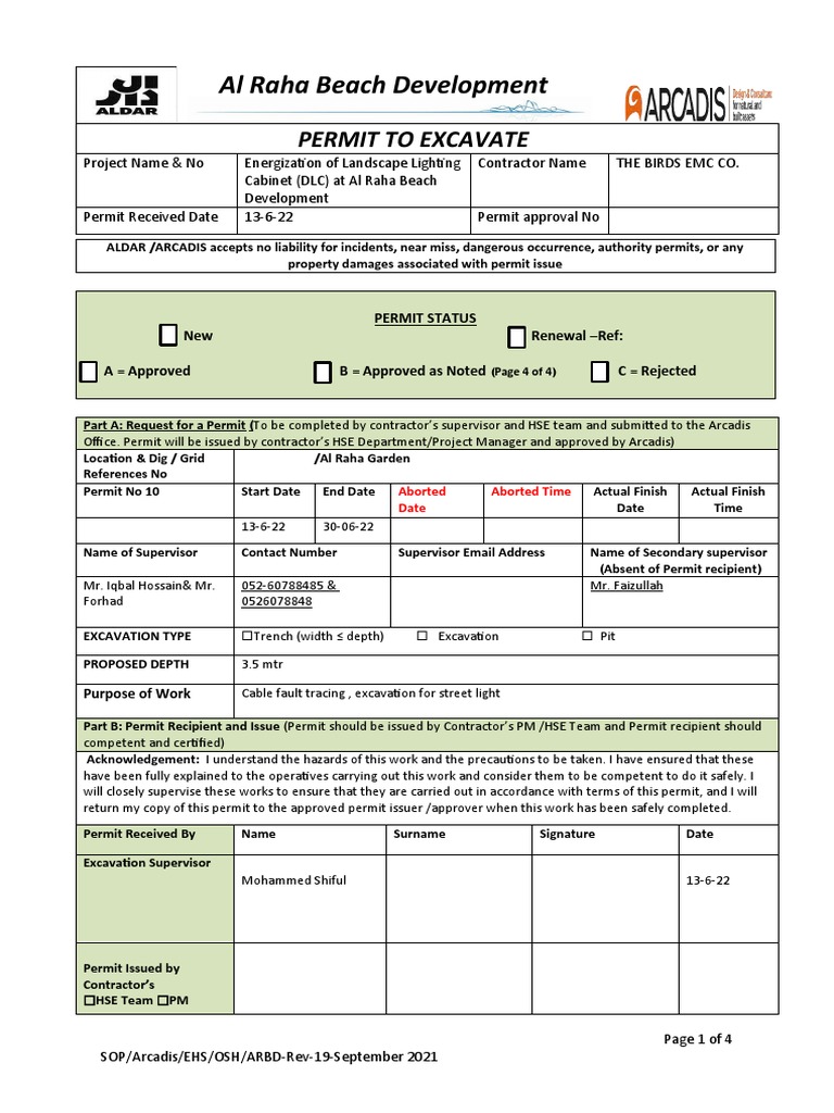 New Excavation Permit Form | PDF | Safety