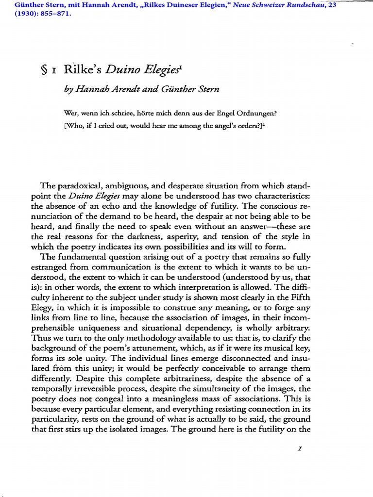 Anders - Arendt Rilke's Duino Elegies | PDF | Rainer Maria Rilke