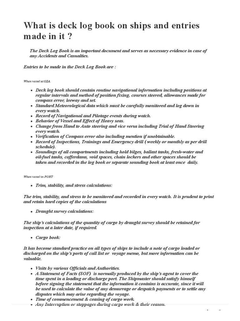 What Is Deck Log Book On Ships and Entries Made in It | PDF | Ships ...