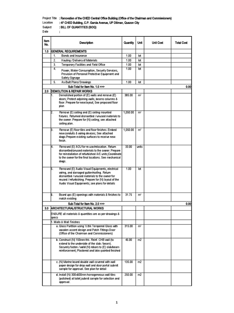 TWG Infra BOQ DUPA Forms Renovation of OCC | PDF | Door | Toilet