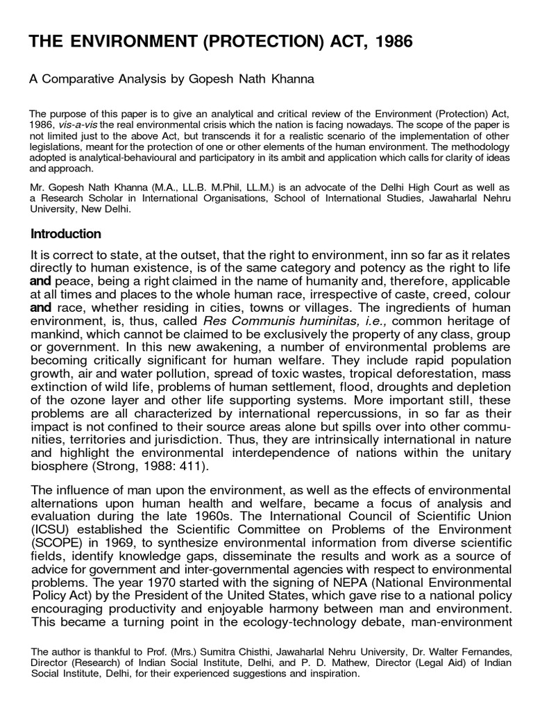 The Environment (Protection) Act, 1986 | PDF | American Government ...
