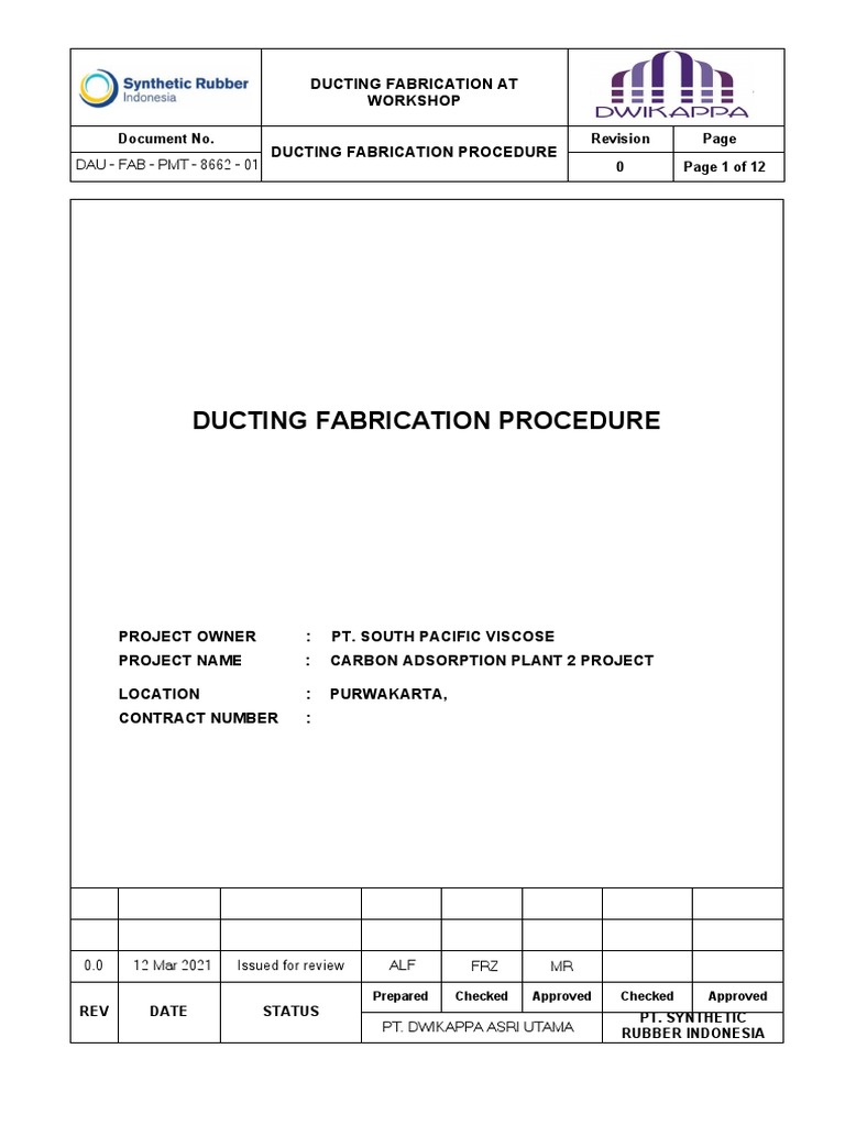 Ducting Fabrication Procedure | PDF | Welding | Construction