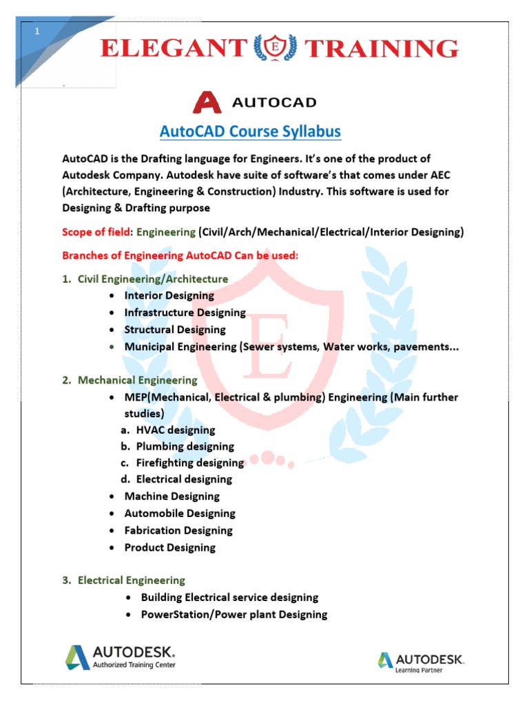 AutoCAD Course Syllabus | PDF | Autodesk | 3 D Computer Graphics