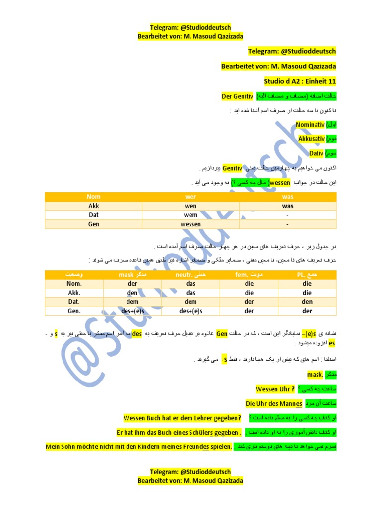 Telegram: @studioddeutsch Bearbeitet Von: M. Masoud Qazizada Studio D A2: Einheit 11 | PDF