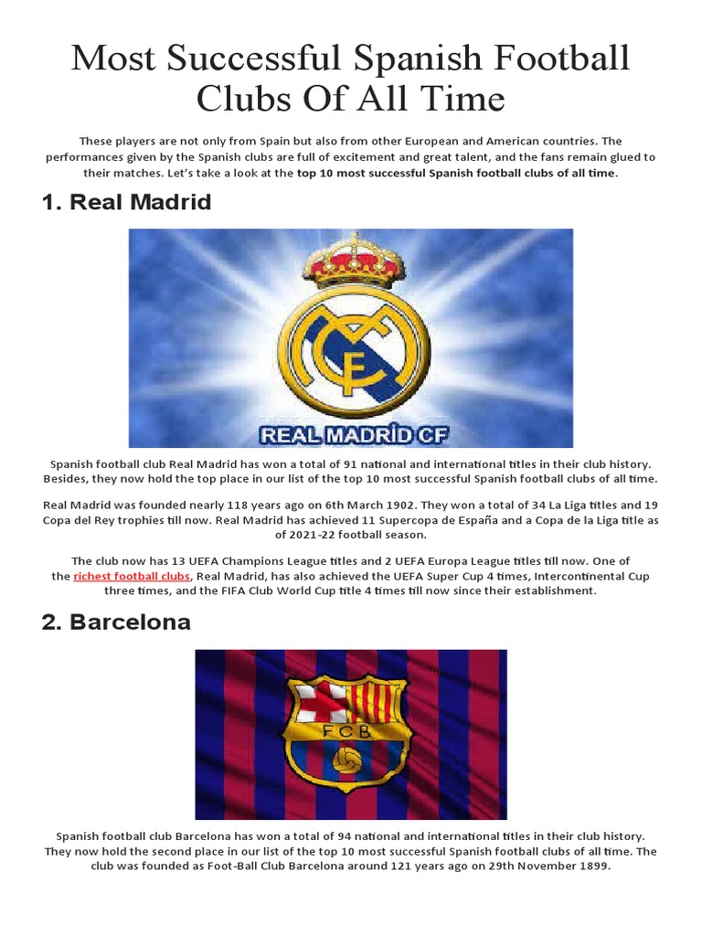 Top 10 Most Successful Spanish Football Clubs | PDF | La Liga | Fc ...
