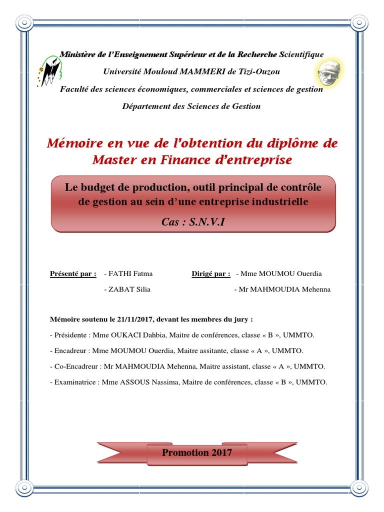 Memoire Final | PDF | Budget | Business