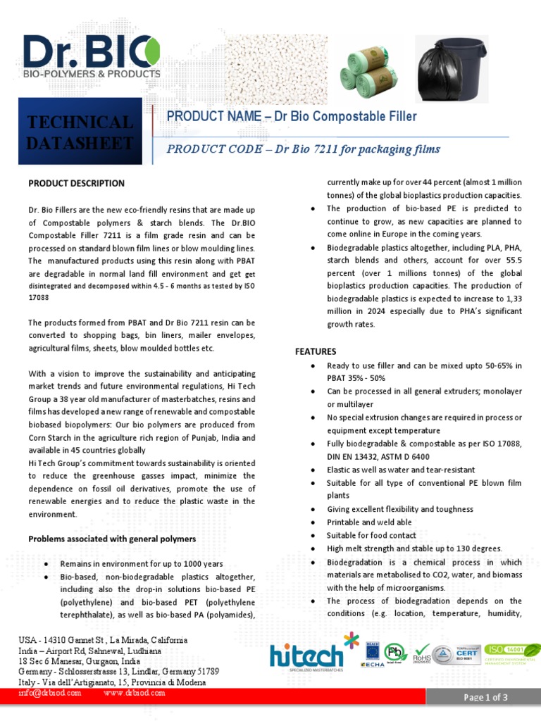 TDS DR Bio 7211 Compostable Filler Films | PDF | Biodegradation | Materials