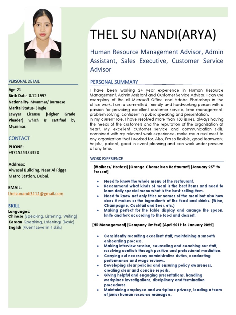 Ms - Thel Su Nandi (Arya) CV Form | PDF | Business
