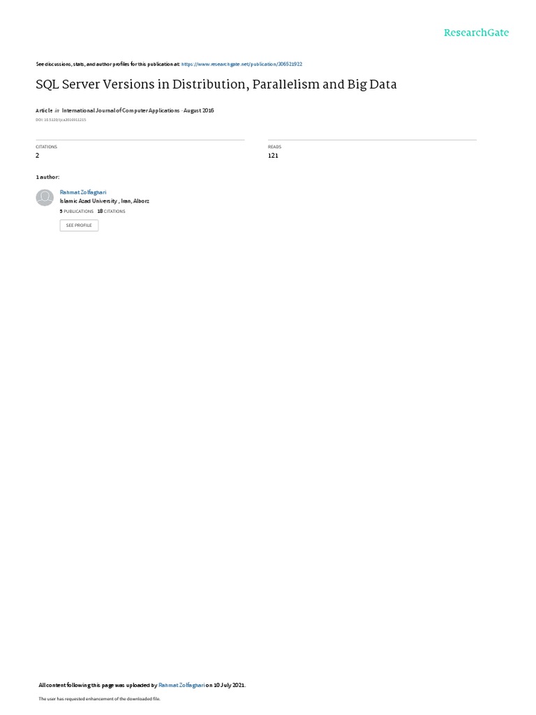 SQL Server Versions in Distribution, Parallelism and Big Data - Paper ...