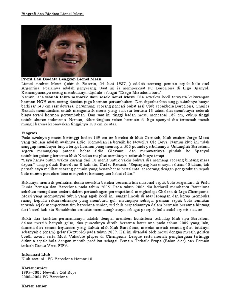 Biografi Dan Biodata Lionel Messi | PDF
