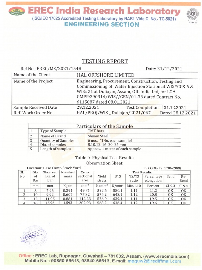 Shyam Steel Test Reports | PDF