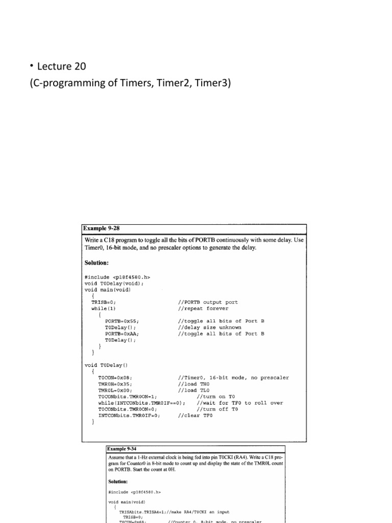 Lecture 20 (C-Programming of Timers, Timer2, Timer3) | PDF