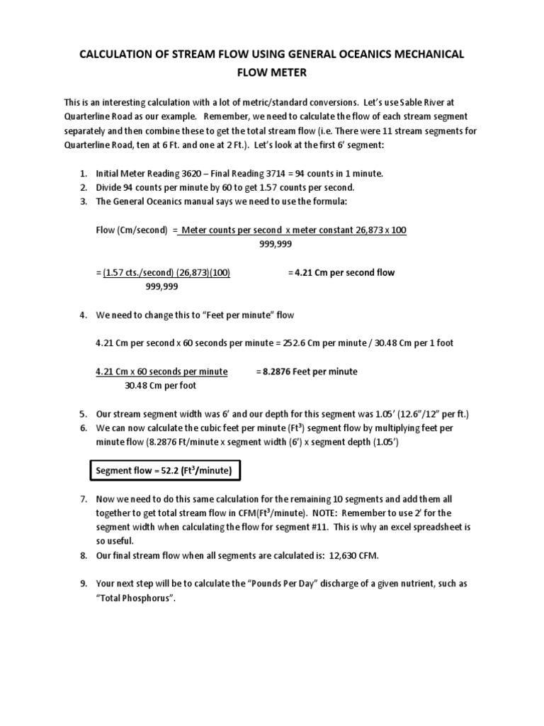Stream Flow Calculation with General Oceanics | PDF | Foot (Unit ...