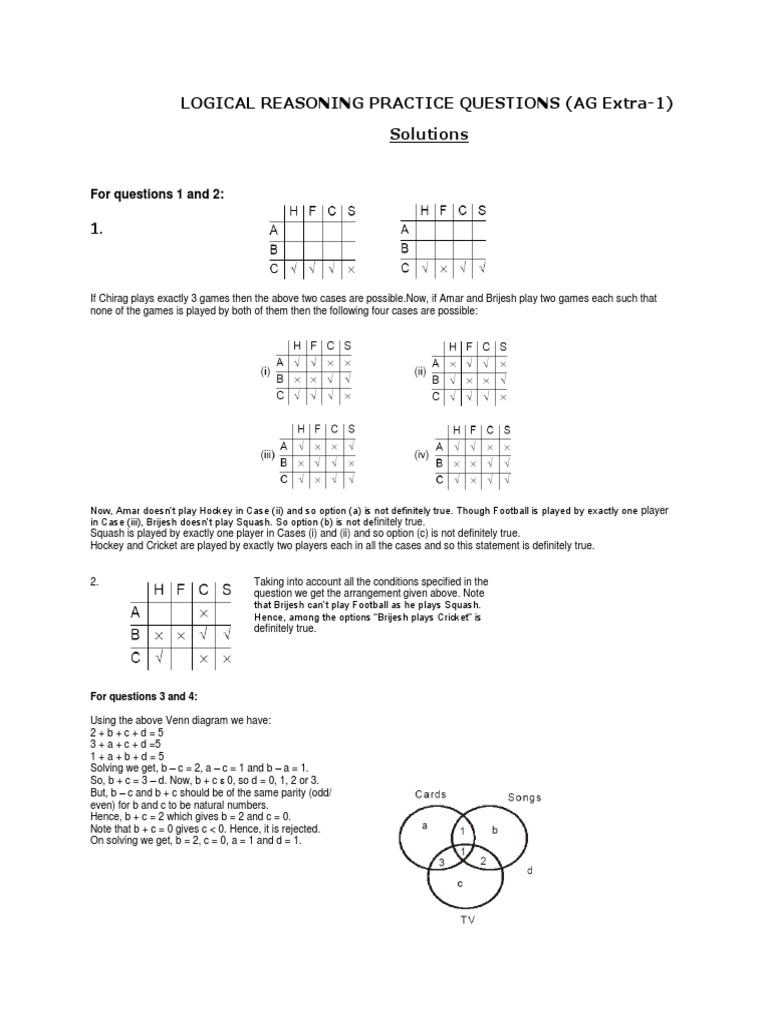Logical Reasoning Practice Questions (Ag Extra-1) Solutions | PDF ...