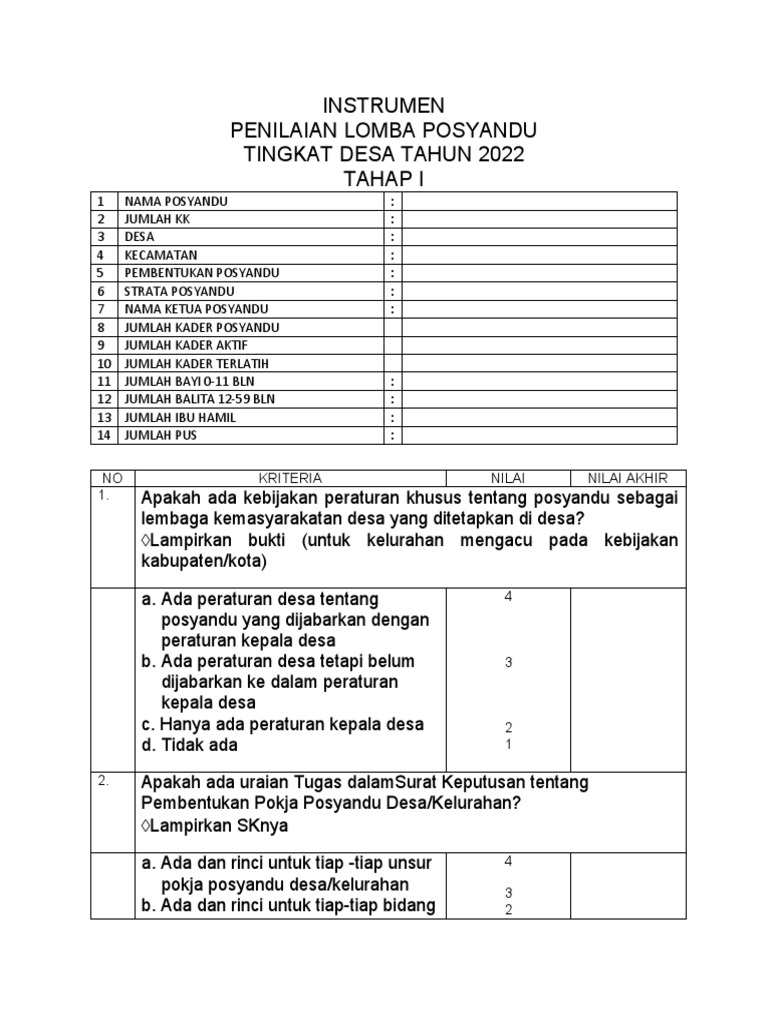 INSTRUMEN Lomba Posyandu 2022 | PDF | Ilmu Sosial