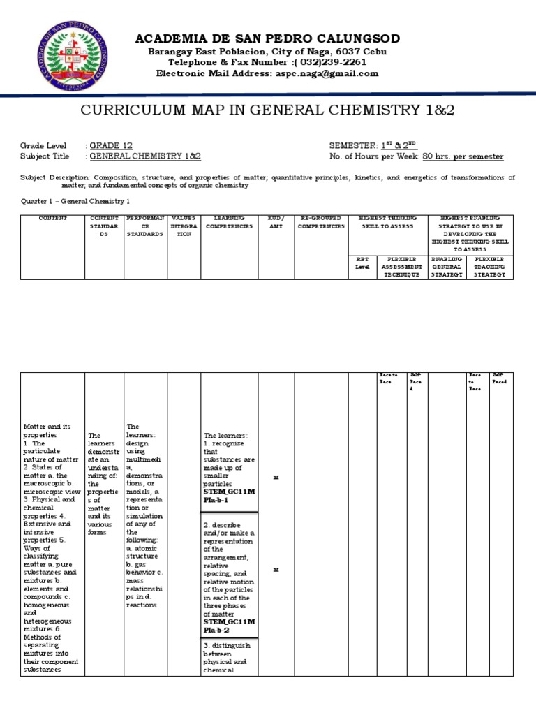 Curriculum Map in General Chemistry 1 & 2 for Grade 12 Students at ...