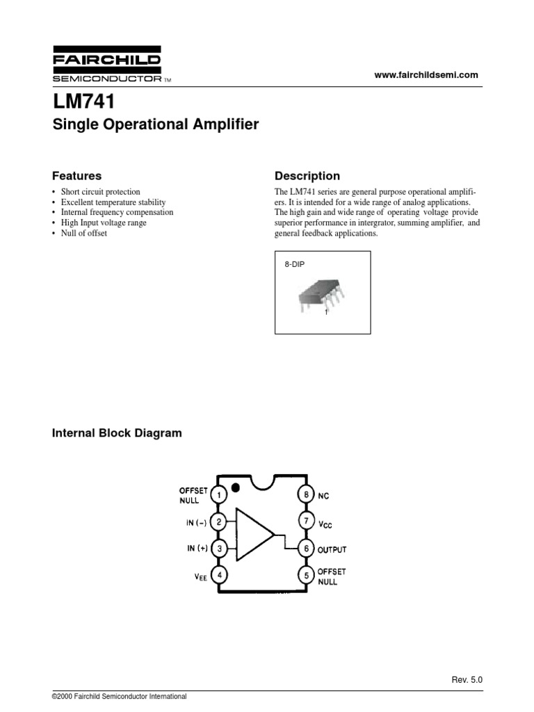 LM741 Complete Data Sheet and Specs | PDF | Operational Amplifier | Amplifier