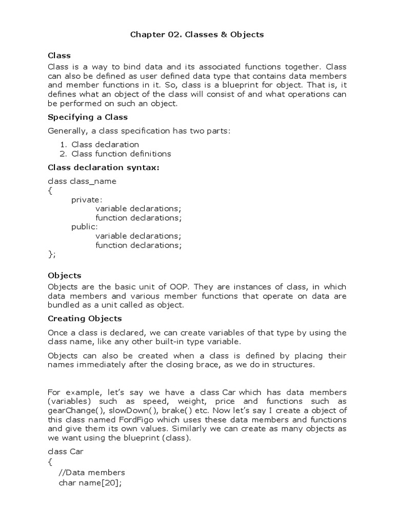Chapter 02. Classes & Objects Class | PDF | Class (Computer Programming) | Programming