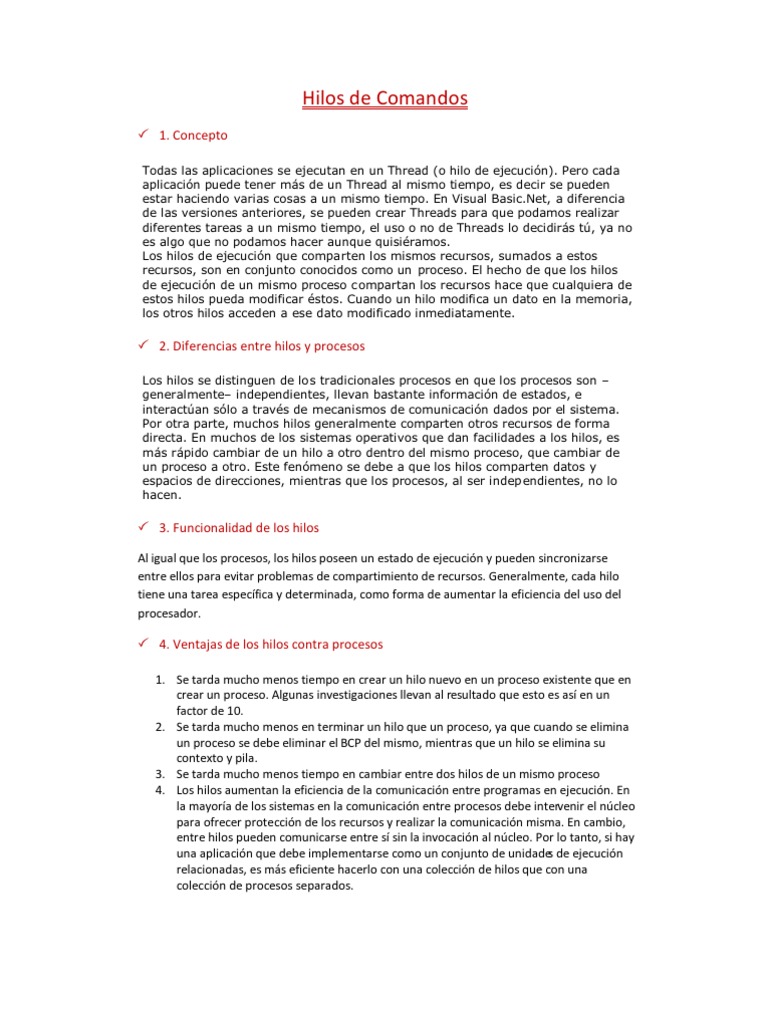 Hilos de Comandos | PDF | Hilo (Computación) | Proceso (Computación)