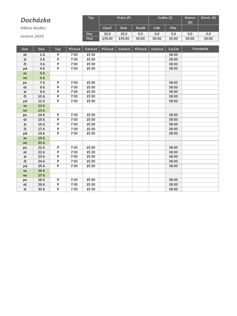 Dochazka Viktor Kadlec | PDF