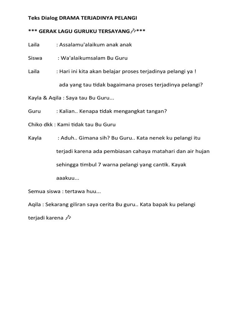 Teks Dialog Singkat Drama Terjadinya Pelangi | PDF | Griya & Taman