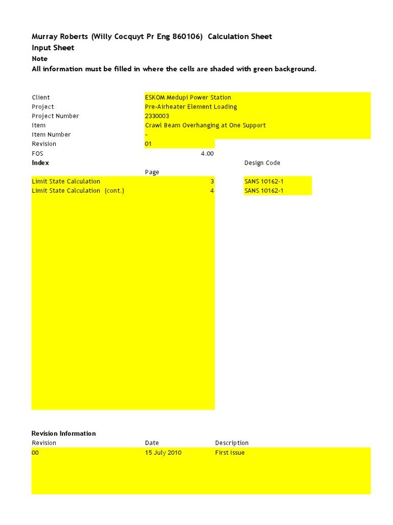 ESKOM Medupi Power Station Crawl Beam Calculation Sheet | PDF | Bending ...