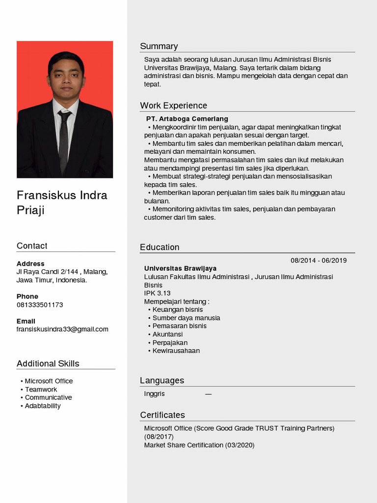 Fransiskus Indra Priaji CV | PDF