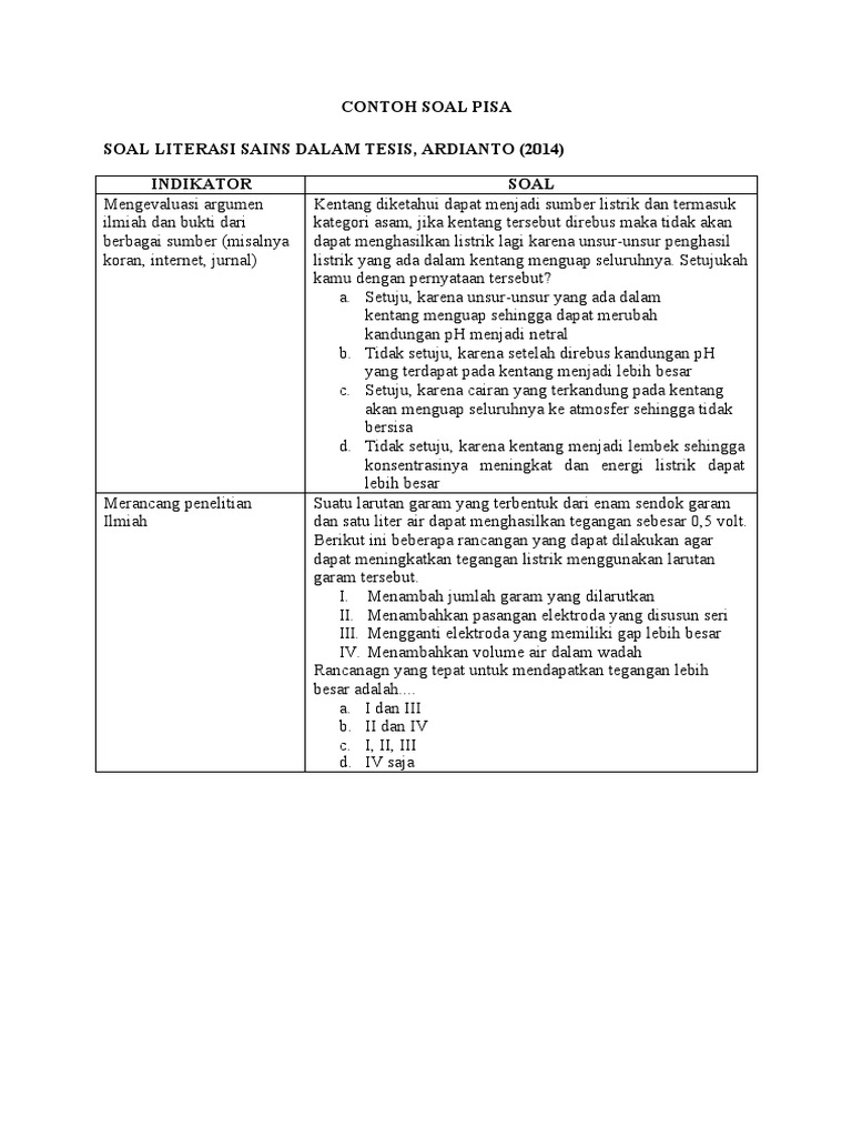 Contoh Soal Pisa | PDF