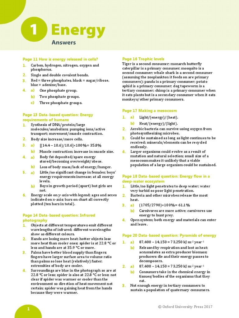 MYP Biology 4-5 Answer Key | PDF | Digestion | Eye