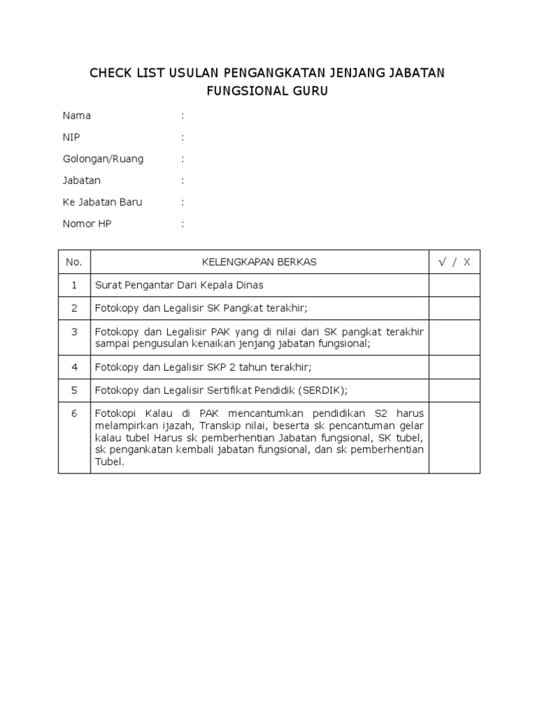 Check List Usulan Jabfung Berjenjang 2022 | PDF