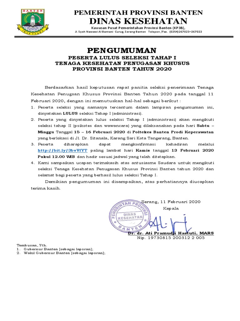 Pengumuman Lulus Seleksi Tahap I | PDF